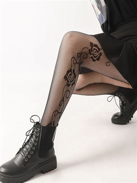 Flower Pattern Fishnet Tights Fishnet Tights Desire Clothing Fishnet