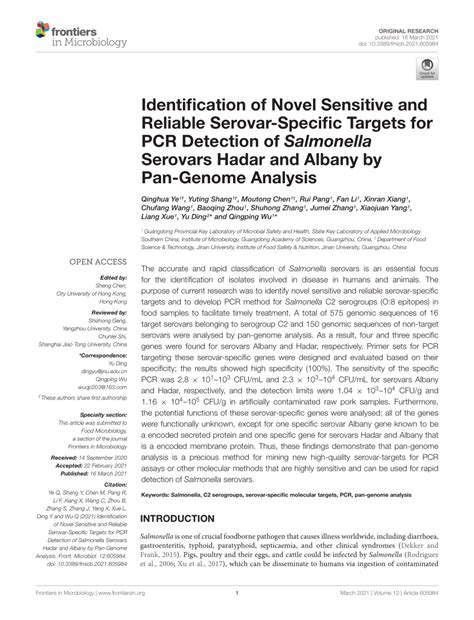 Pdf Identification Of Novel Sensitive And Reliable Serovar Specific