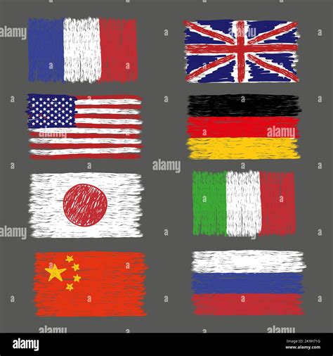 Set Of Hand Drawn Grunge World Flags Vector Illustration Stock Vector