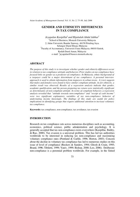 Pdf Gender And Ethnicity Differences In Tax Compliance