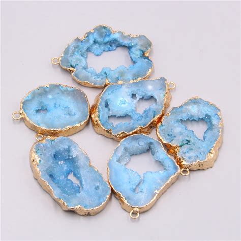 Натуральная голубая Друза кристалл кварца ожерелье кулон очаровательный камень камни жеод