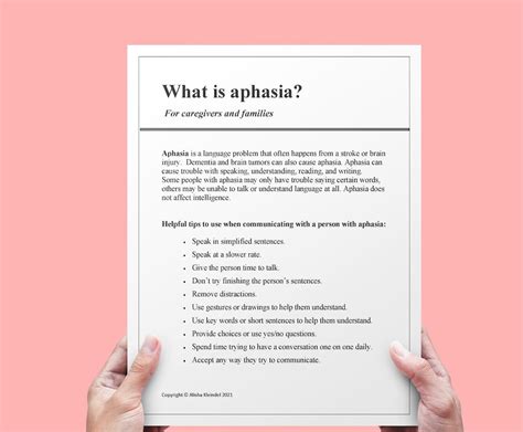Aphasia Handout Medical Slp Pdf Speech Treatment Worksheets Resources Patient Handouts