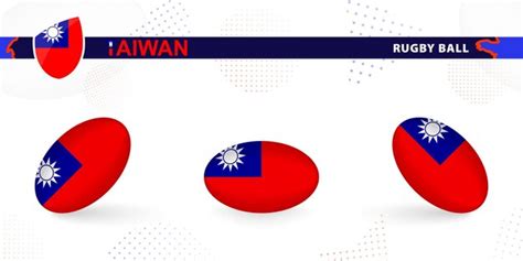 추상적인 배경에 다양한 각도로 대만 국기가 달린 럭비 공 프리미엄 벡터