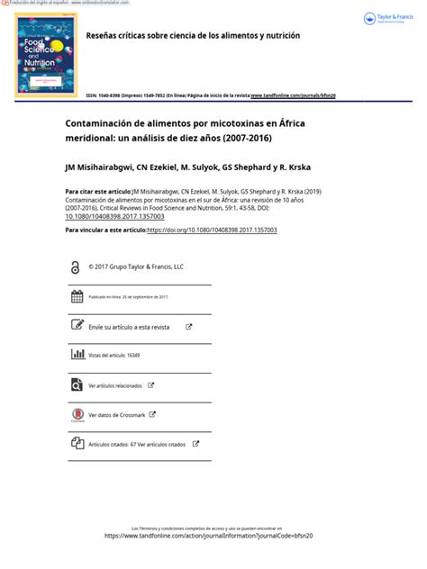 Mycotoxin Contamination Of Foods In Southern Africa A 10 Year Review 2007 2016 1 En Es Pdf