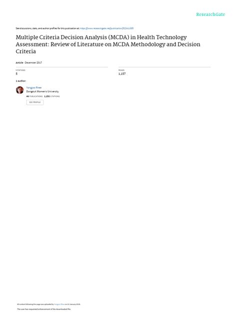 Kim Hj Et Al 2017 Mcda In Health Technology Assessment Review Of