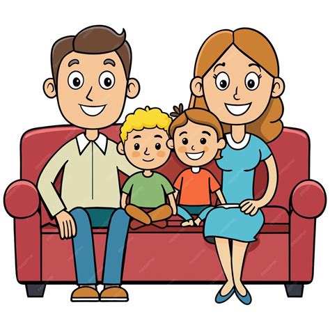 Una Familia Se Sienta En Un Sofá Con Una Familia En El Sofá Vector