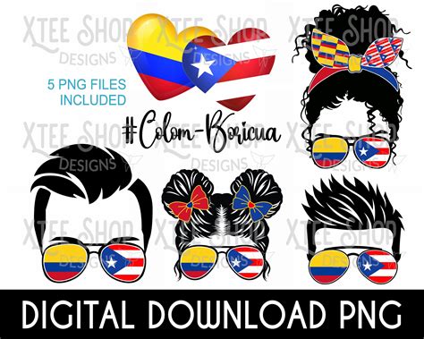 Colombia And Puerto Rico Png Digital File Bundle Designs Of Flags From