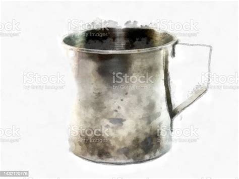 흰색 배경 수채화 스타일 일러스트 인상파 그림에 스테인레스 스틸 머그잔 0명에 대한 스톡 벡터 아트 및 기타 이미지 0명 강철 골동품 Istock