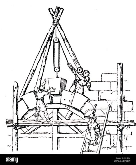 An Engraving Depicting The Use Of A Pulley To Centre Blocks In An Arch