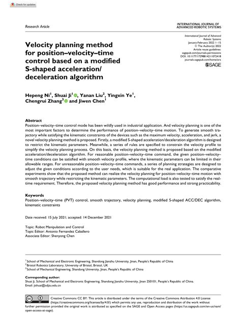 Pdf Velocity Planning Method For Positionvelocitytime Control Based