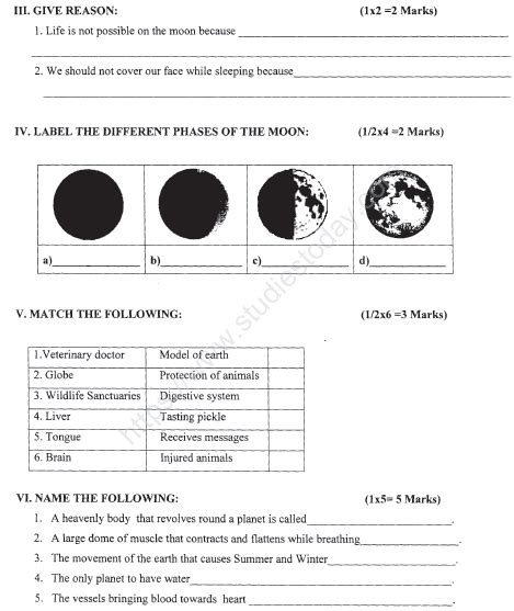 Cbse Class 3 Evs Sample Paper Set H