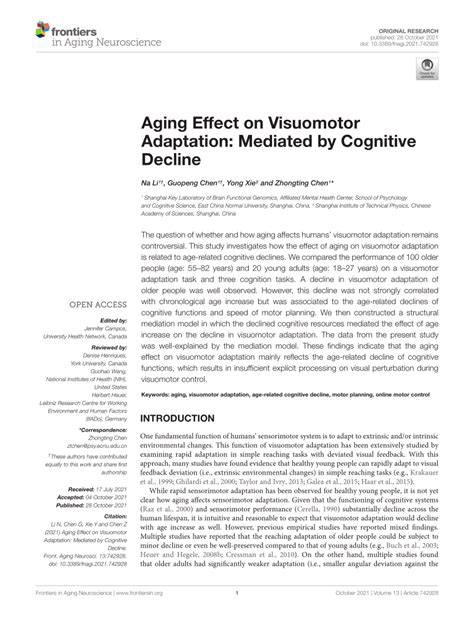Pdf Aging Effect On Visuomotor Adaptation Mediated By Cognitive Decline