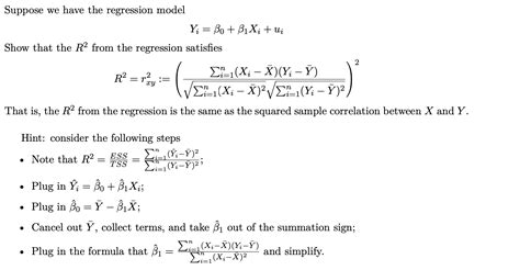 Solved Suppose we have the regression model Show that the R² Chegg
