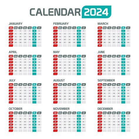 Calendário Mensal Gratuito De Impressão Vetorial 2024 Modelo Em Design