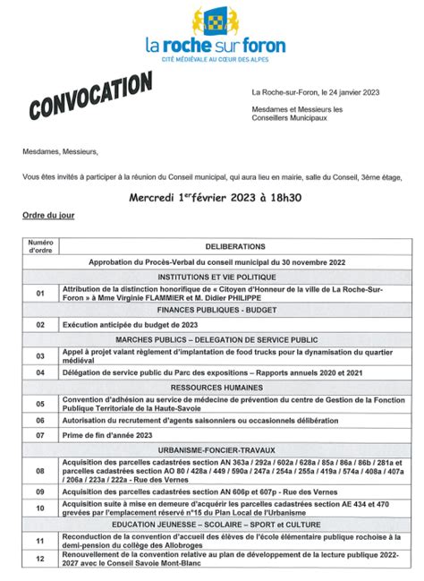 Ordre Du Jour Du Conseil Municipal La Roche Autrement