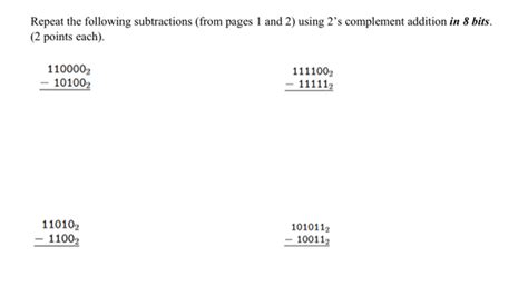 Solved Repeat The Following Subtractions From Pages 1 And 2 Using 2