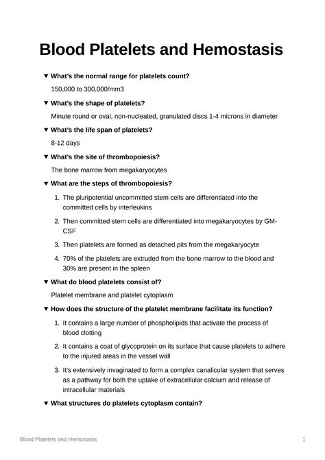 Solution Blood Platelets And Hemostasis Study Notes Studypool