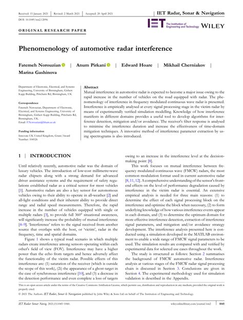 Pdf Phenomenology Of Automotive Radar Interference