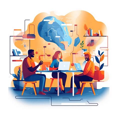 Premium Ai Image People Sitting At A Table With Laptops And A Cloud