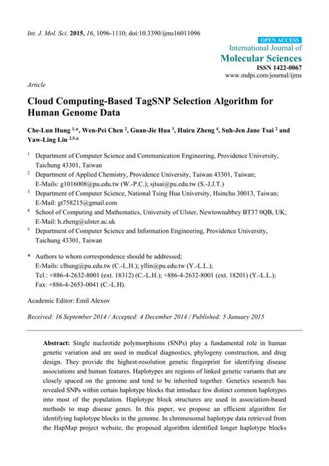 Pdf Cloud Computing Based Tagsnp Selection Algorithm For Human Genome