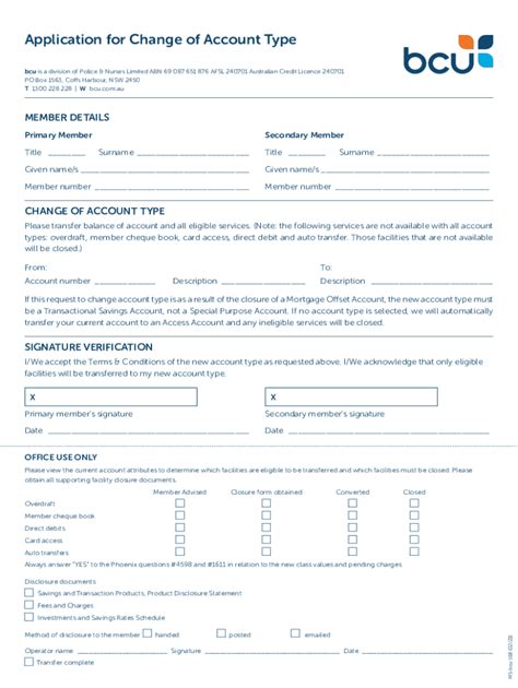 Fillable Online BCU Application For Change Of Account Type Form Fax
