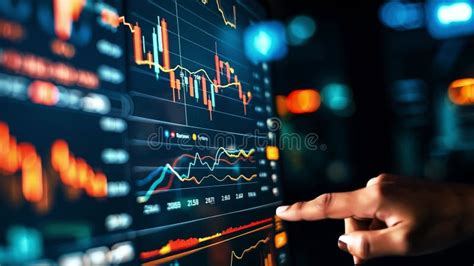 a person pointing at a computer screen with graphs on it stock footage