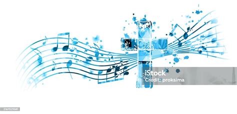 생생한 기독교 십자가와 음악 음표가 고립되어 있습니다 벡터 일러스트 레이 션 기독교 교회 서비스 친교 및 축하 행사를 위한 종교 테마 디자인 교회 성가대 배경 종교 음악에