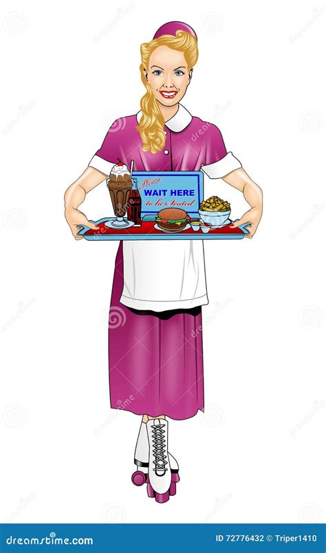 Retro Women Waitress Vector Stock Vector Illustration Of Food Girl