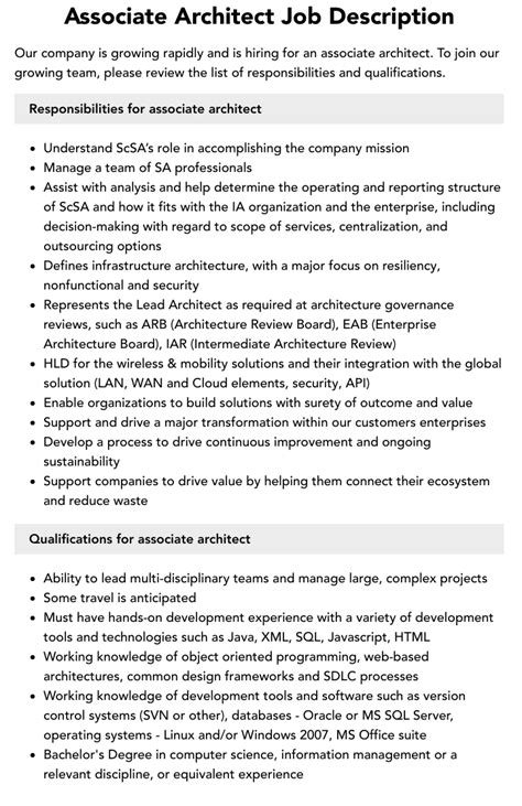 Associate Architect Job Description Velvet Jobs