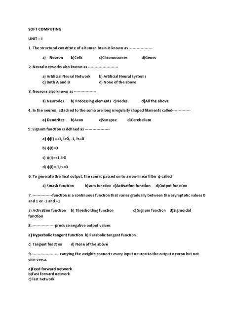 Soft Computing Mcq Pdf Artificial Neural Network Fuzzy Logic