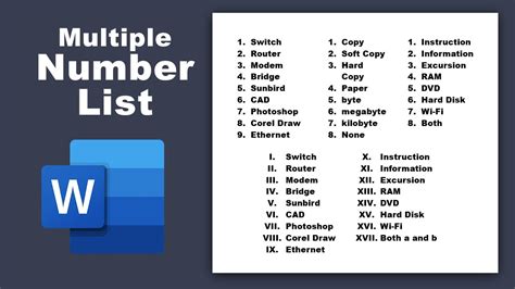 How To Create A Two And Three Column Numbering List In Microsoft Word Youtube