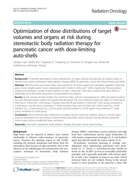 Pdf Optimization Of Dose Distributions Of Target Volumes And Organs At Risk During