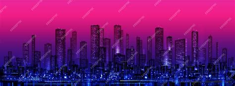 Ville De Nuit Futuriste Paysage Urbain Sur Fond Sombre Avec Des Néons