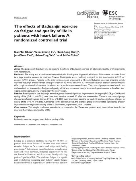 The Effects Of Baduanjin Exercise On Fatigue And Quality Of Life In
