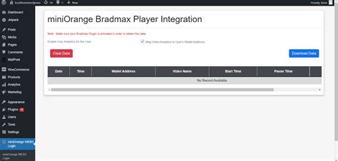 wordpress web3 bradmax player for user video analytics