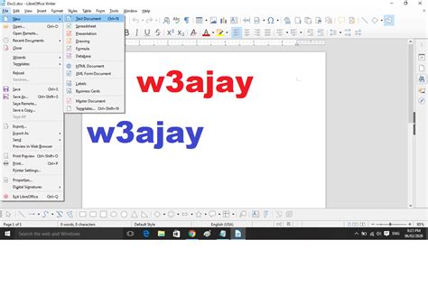 libreoffice calc file menu ccc w3ajay