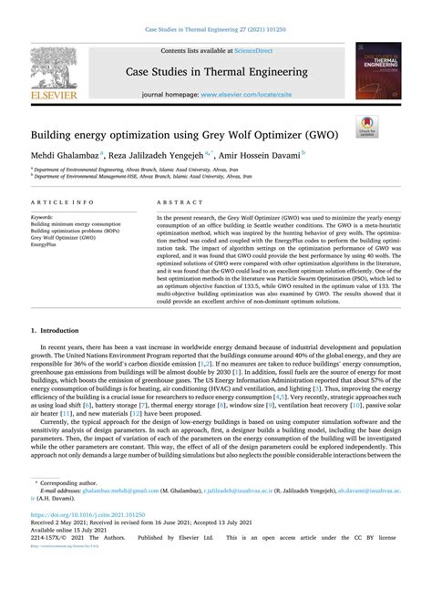 PDF Building Energy Optimization Using Grey Wolf Optimizer GWO