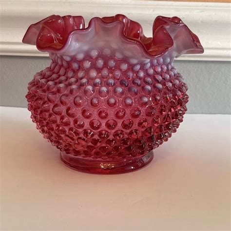 Vintage Fenton Cranberry Opalescent Hobnail Glass Bowl Vase Etsy
