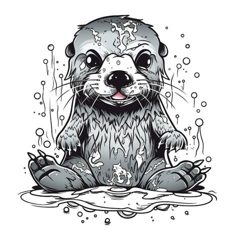 Eine Schwarz Weiß Zeichnung eines Otters mit einem Schädel im Gesicht