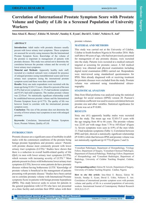 Pdf Correlation Of International Prostate Symptom Score With Prostate