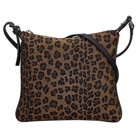 Vintage Authentic Fendi Brown Leopard Print Crossbody Bag Italy Small