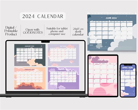 Sky Theme Calendar 2024 Calendar Printable Table Calendar 2024 Sky