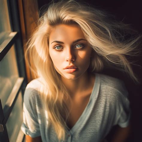 Premium Ai Image Beautiful Sexy Blond Woman Along The Shoreline Hair