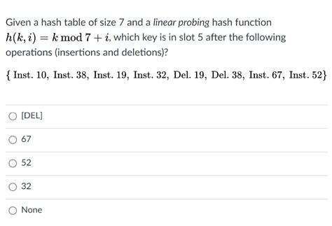 Solved Given A Hash Table Of Size 7 And A Linear Probing