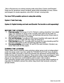 Solving Missing Side Using Sine Cosine And Tangent Task Card TPT