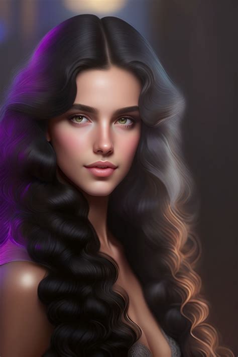 Lexica Very Beautiful Adult White Girl With Long Curly Black Hair Wide Silver Eyes Cute