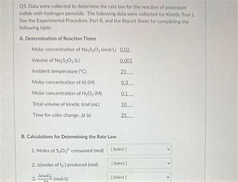 Solved Q5 Data Were Collected To Determine The Rate Law For Chegg