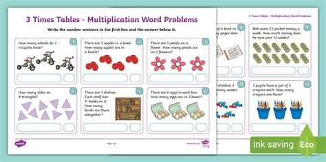 3 Times Tables Multiplication Word Problems Teacher Made