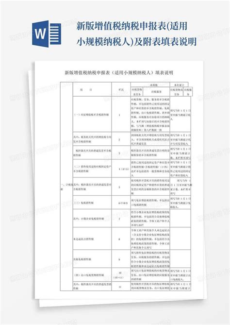新版增值税纳税申报表适用小规模纳税人及附表填表说明word模板下载编号qyevzoog熊猫办公