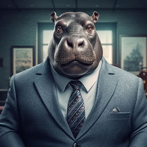 Premium Ai Image Hippo In A Suit Generative Ai